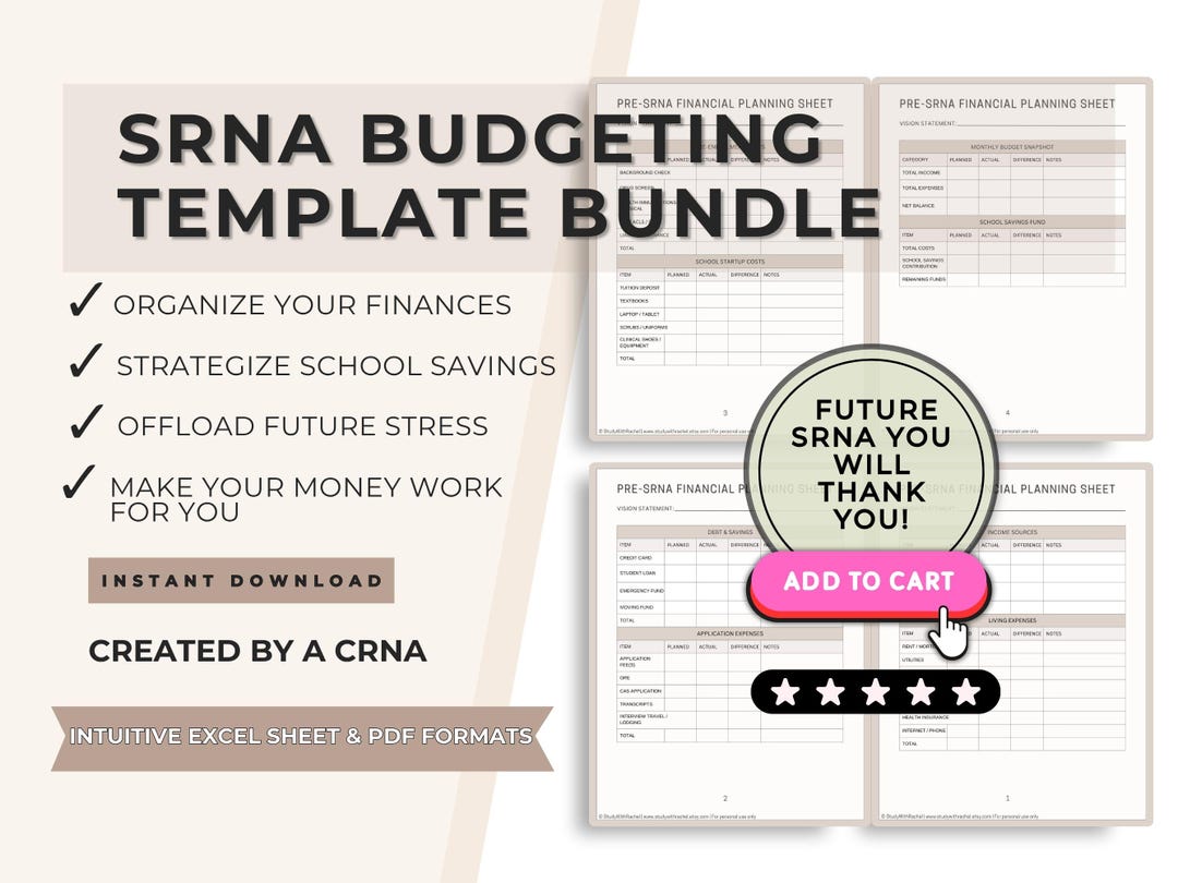 SRNA Budget Sheet Bundle | Pre-crna School Budget Planner | Excel ...