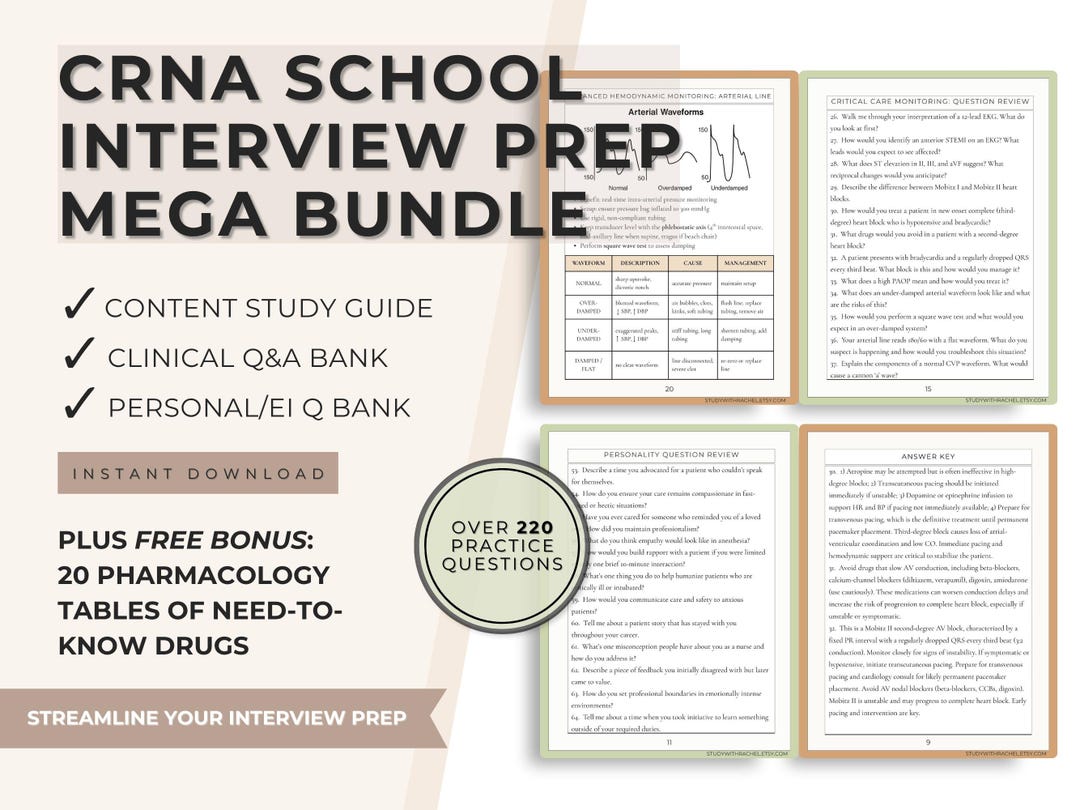CRNA School Interview Prep Bundle: ICU Clinical Scenarios, Answer Key, Interpersonal Questions ...