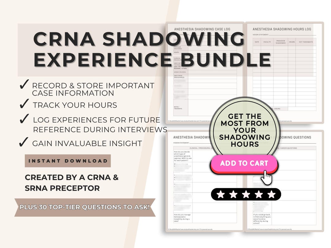 CRNA Shadowing Template Bundle With Questions | Printable Anesthesia Shadow Log & Reflection ...