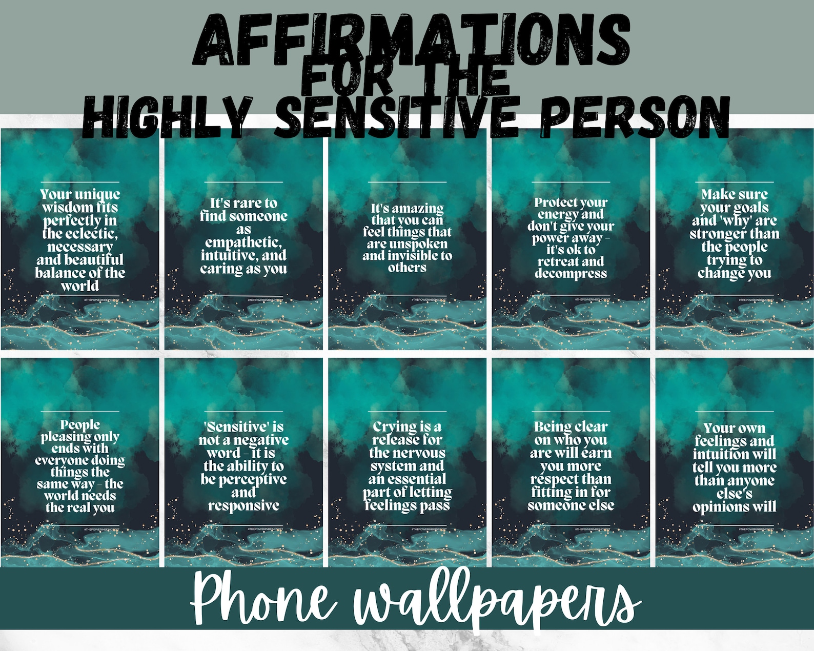 Ocean Affirmation Cards, Sensitive Mindset Phone Wallpapers (digital ...