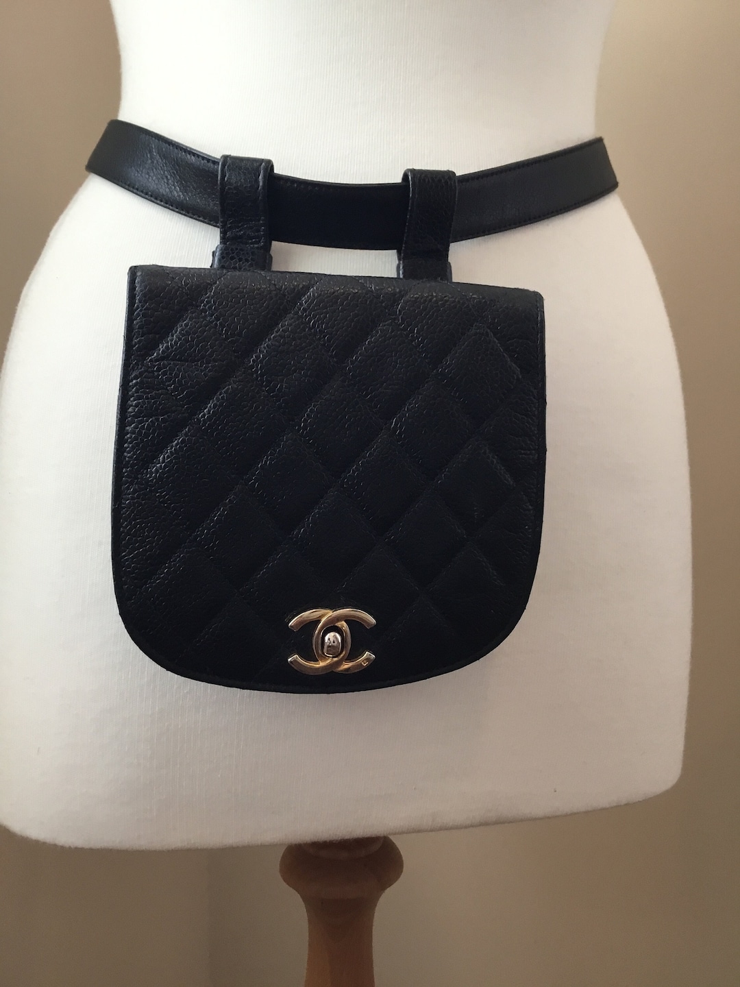 Chanel Waist Bag Black Caviar Leather Belt Bag Authentic Vintage - Etsy