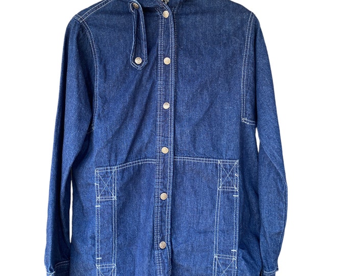 70s Denim Utility Jacket by Mushroom // Hooded With Snaps - Etsy