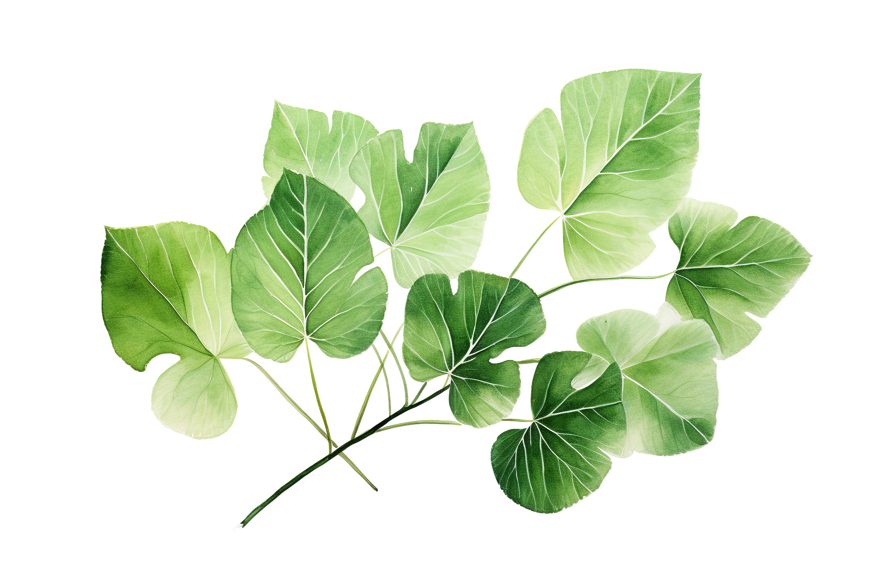 Watercolor Green Leaves Clipart: 15 PNG Illustrations (digital Download ...