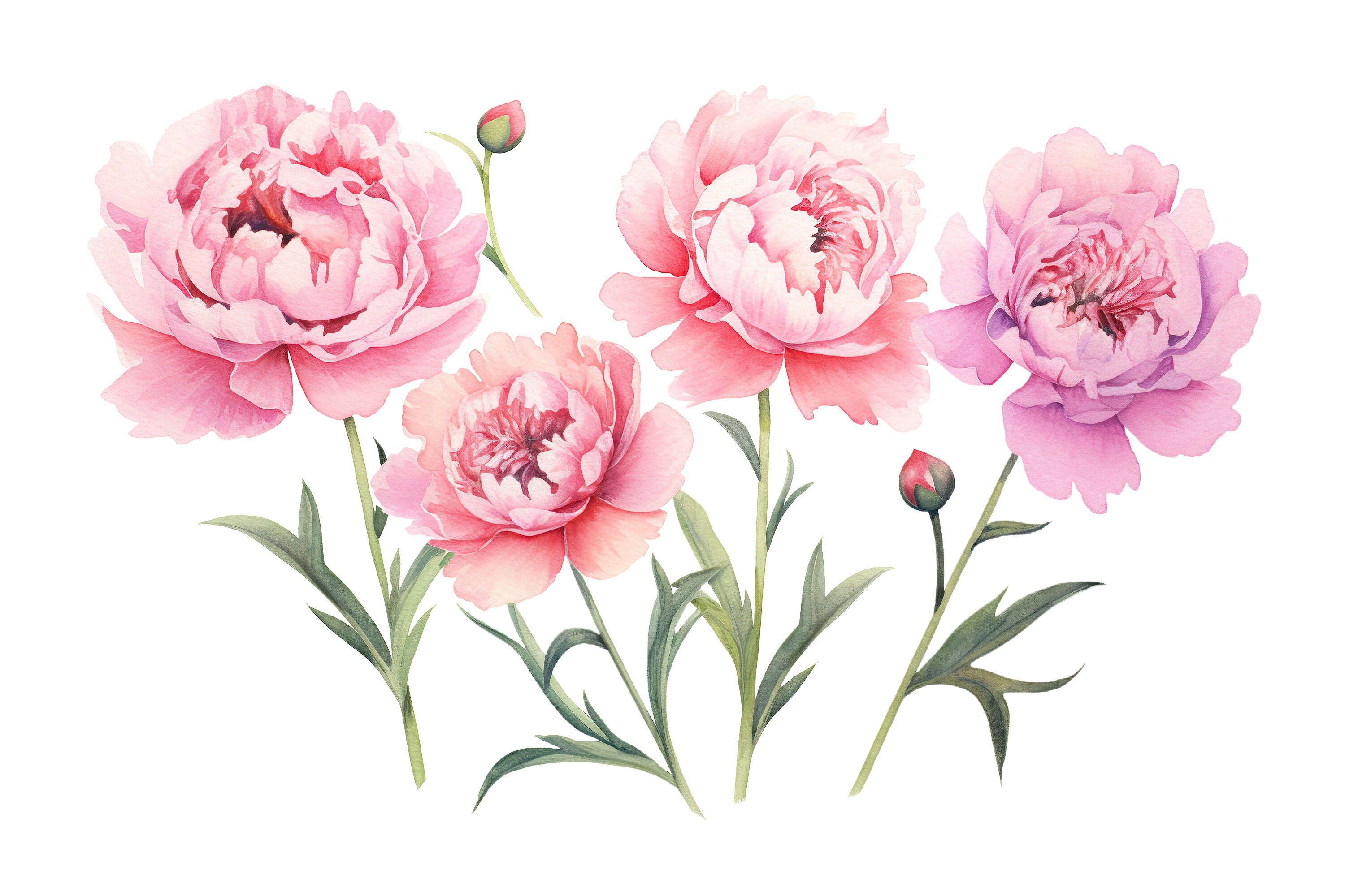 Watercolor Pink Peony Clipart: Floral PNG Set (digital Download) - Etsy