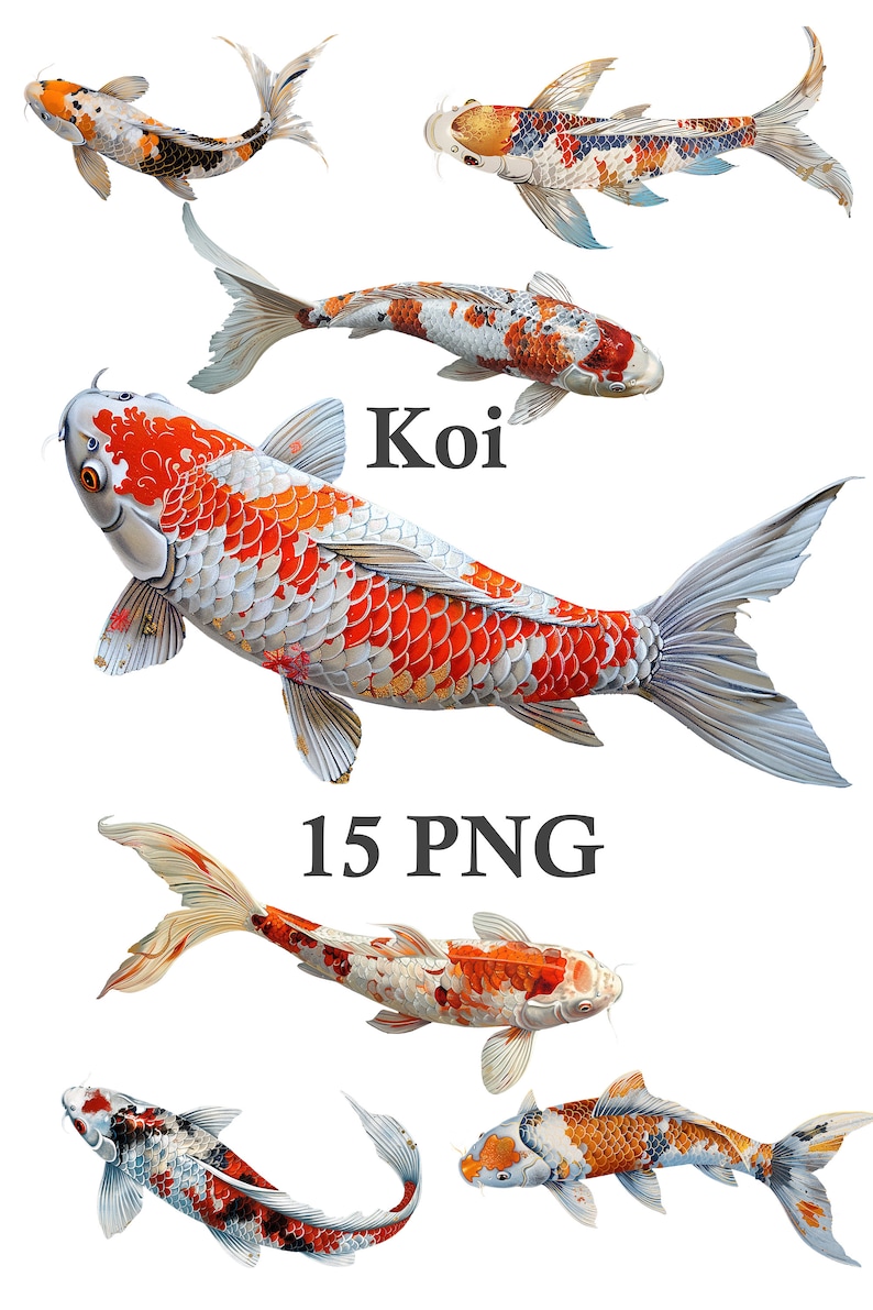 Koi Fish Clipart: 15 PNG Graphics (digital Download) - Etsy
