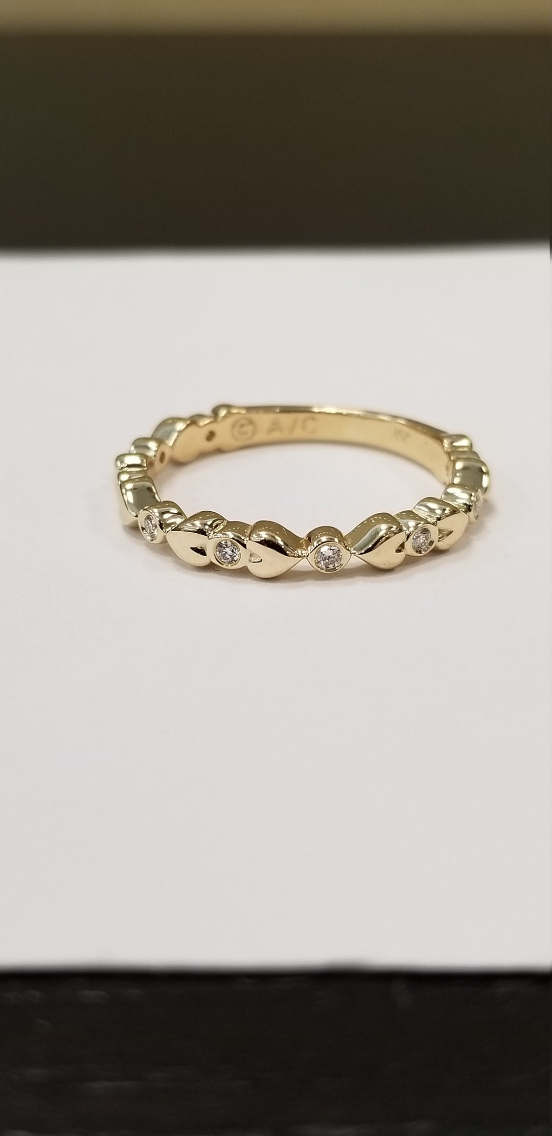 Diamond Wedding Band / Heart Design Diamond Ring / Stackable Yellow ...