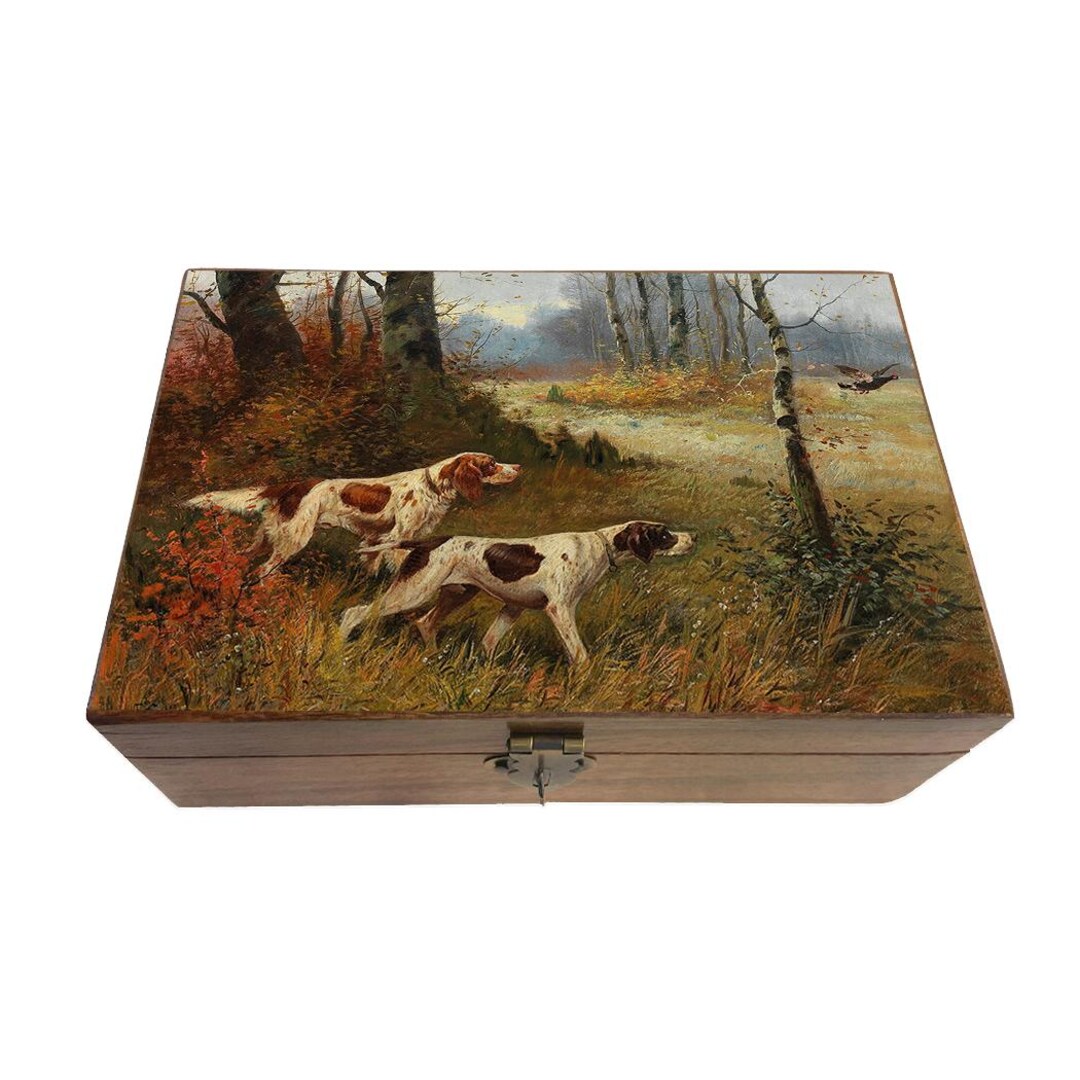 Pointing Dogs Wood Trinket Box: Hunting Cabin Decor - Etsy
