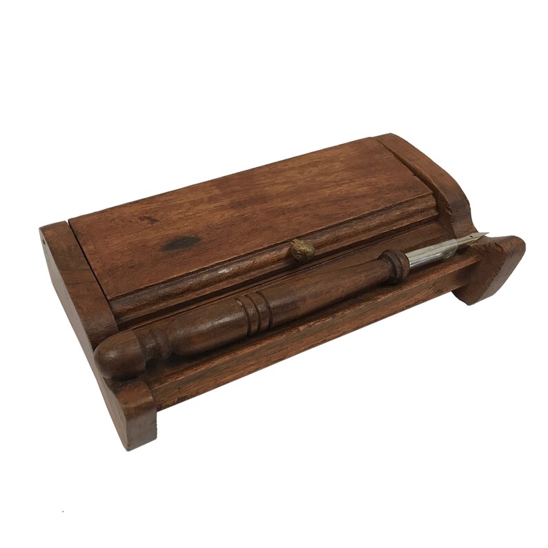 7" Wood Inkwell Stand With Clay Inkwells, Wood Nib Pen & Ink Powder ...