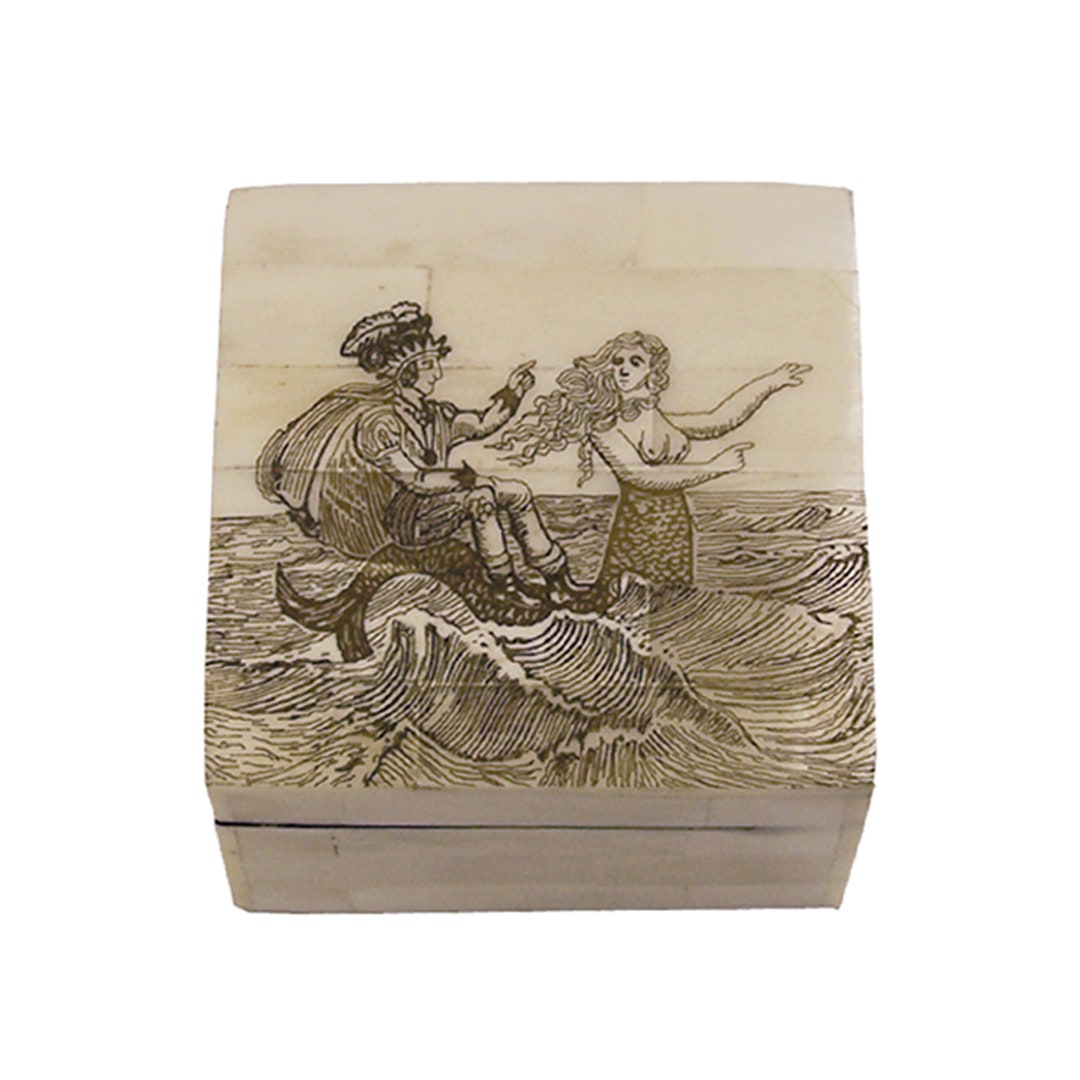 Mermaid Scrimshaw Trinket Box, Nautical Etched Ox Bone Decor - Etsy