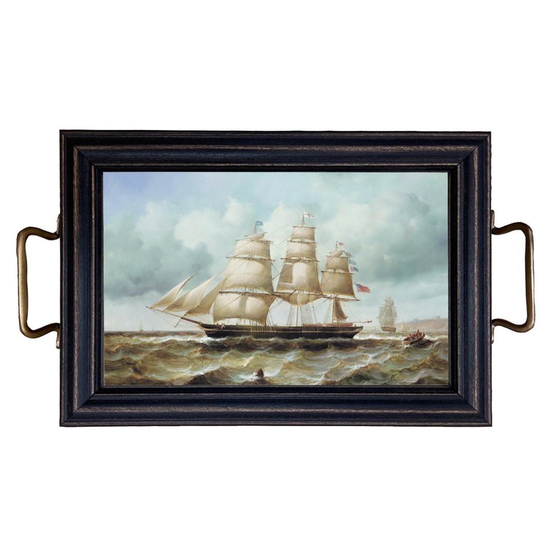 Nautical Decorative Tray: 'rowing Ashore' Print, Brass Handles - Etsy