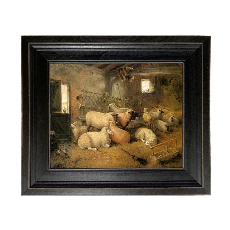 Framed Sheep in Barn Canvas Print, Vintage Style Farmhouse Wall Art ...