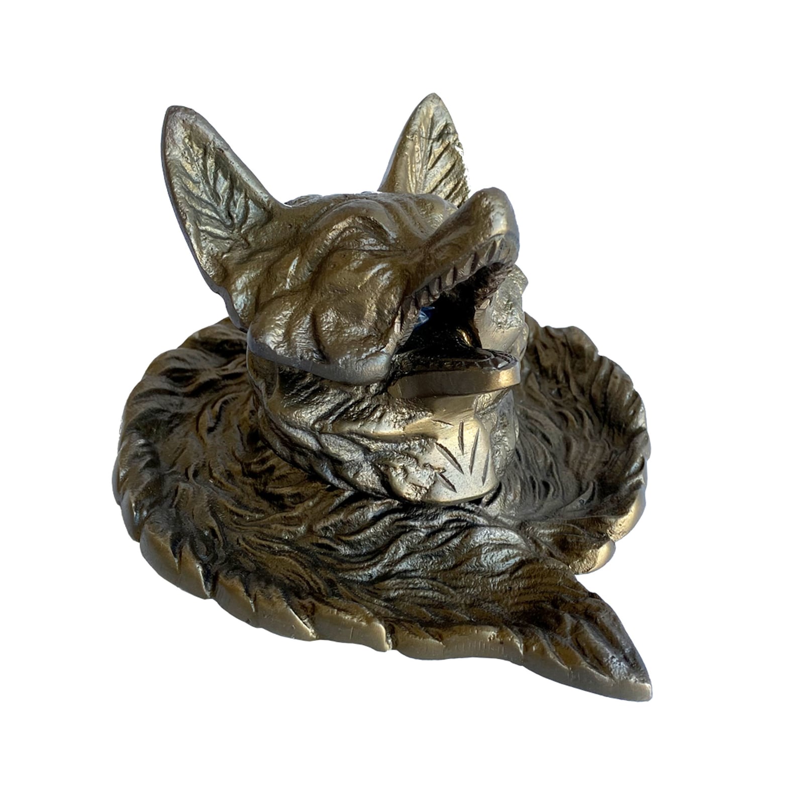 Antique Reproduction Brass Fox Head Inkwell: Equestrian Office Decor - Etsy