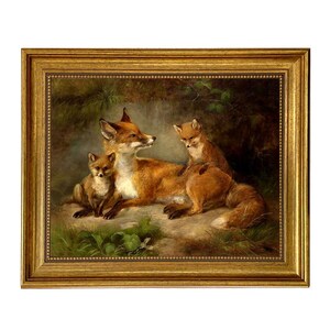 Family of Foxes Framed Canvas Print, Cabin Decor, Vintage Fox Print - Etsy