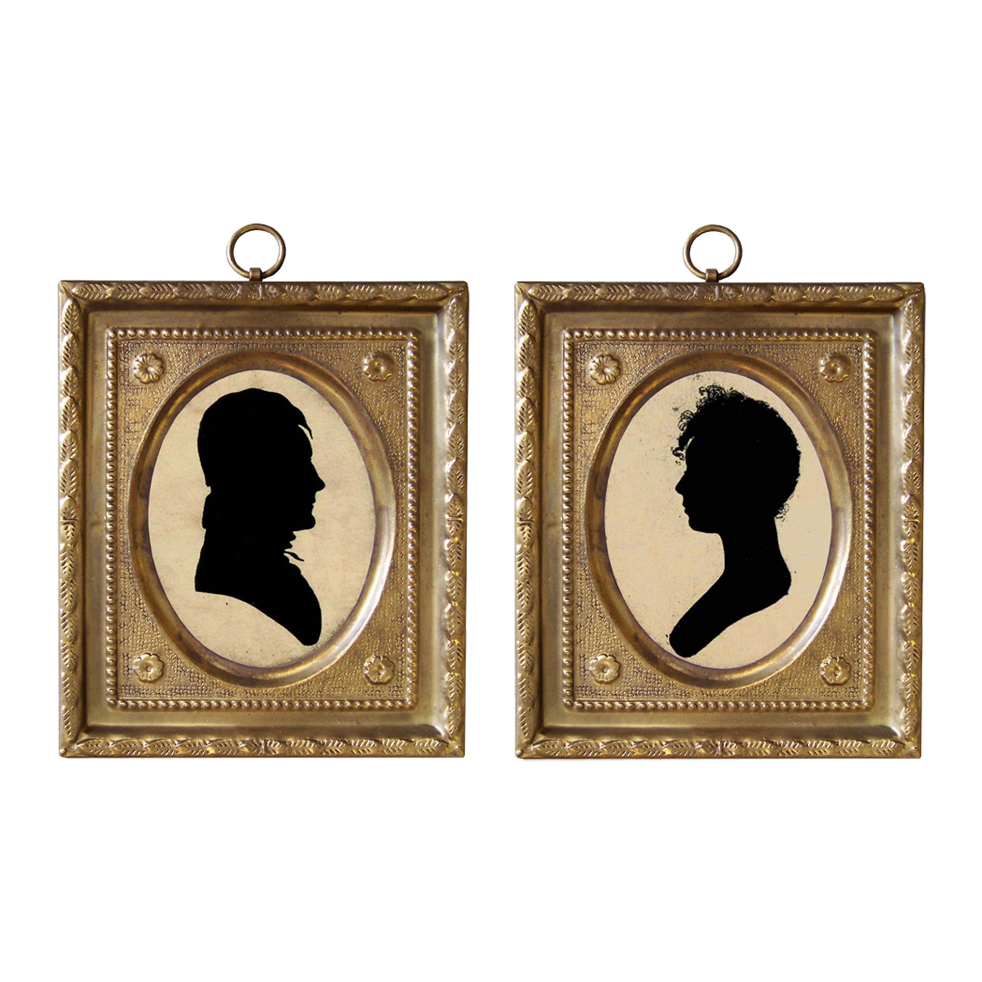 4-1/2" Framed Miniature Silhouette Prints of Man and Woman, Antique ...