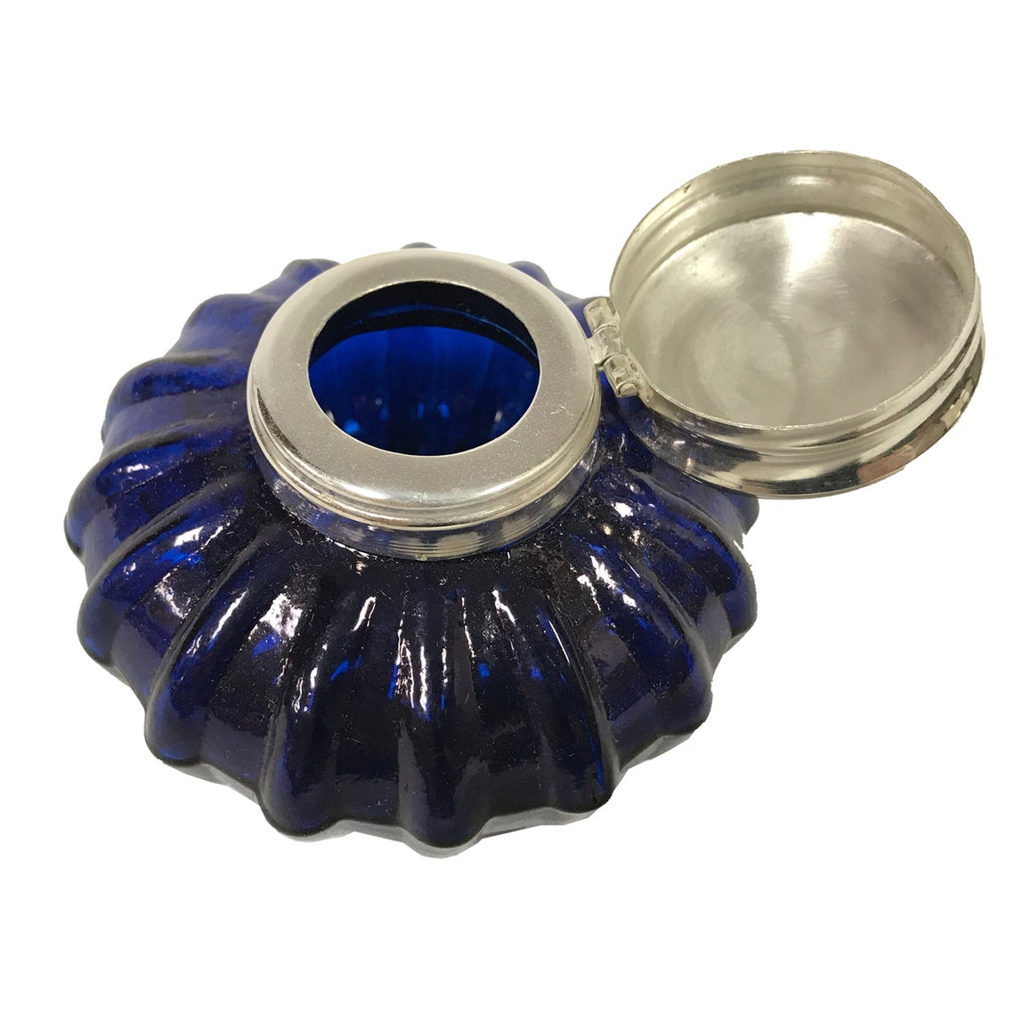 3 Cobalt Blue Swirl Thick Glass Inkwell With Ink - Etsy