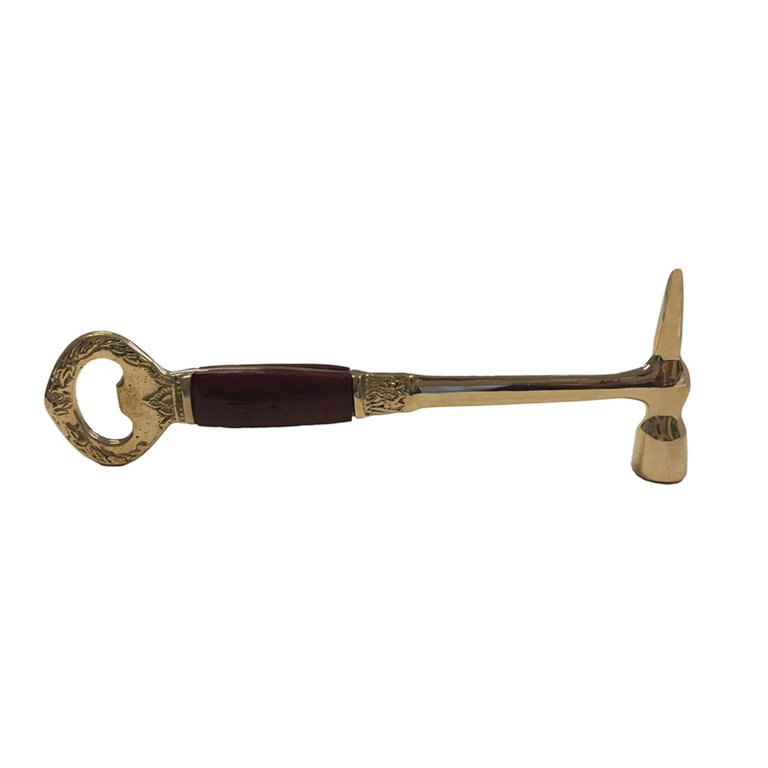 7-1/2" Brass Ice Hammer and Bottle Opener With Wood Handle, Bartender ...