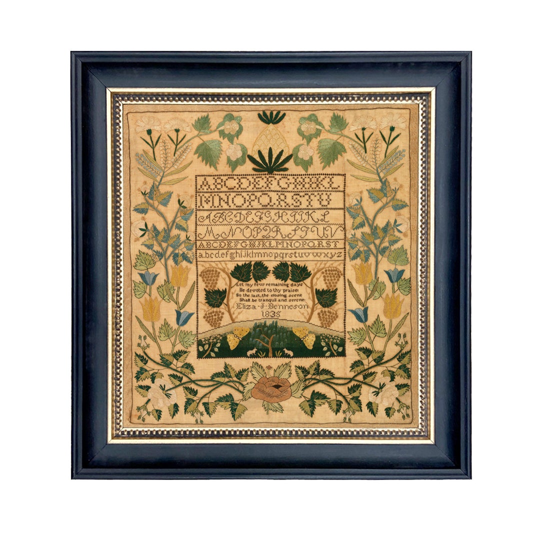 Eliza Benneson 1835 Needlepoint Sampler Print, Framed Primitive Wall ...