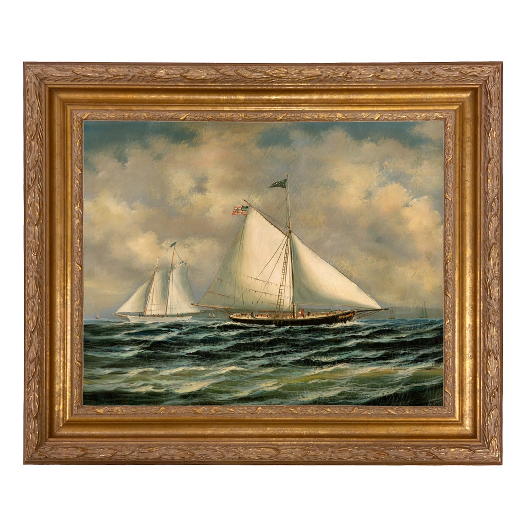 The Sloop Maria Racing the America Framed Oil Painting Print on Canvas ...