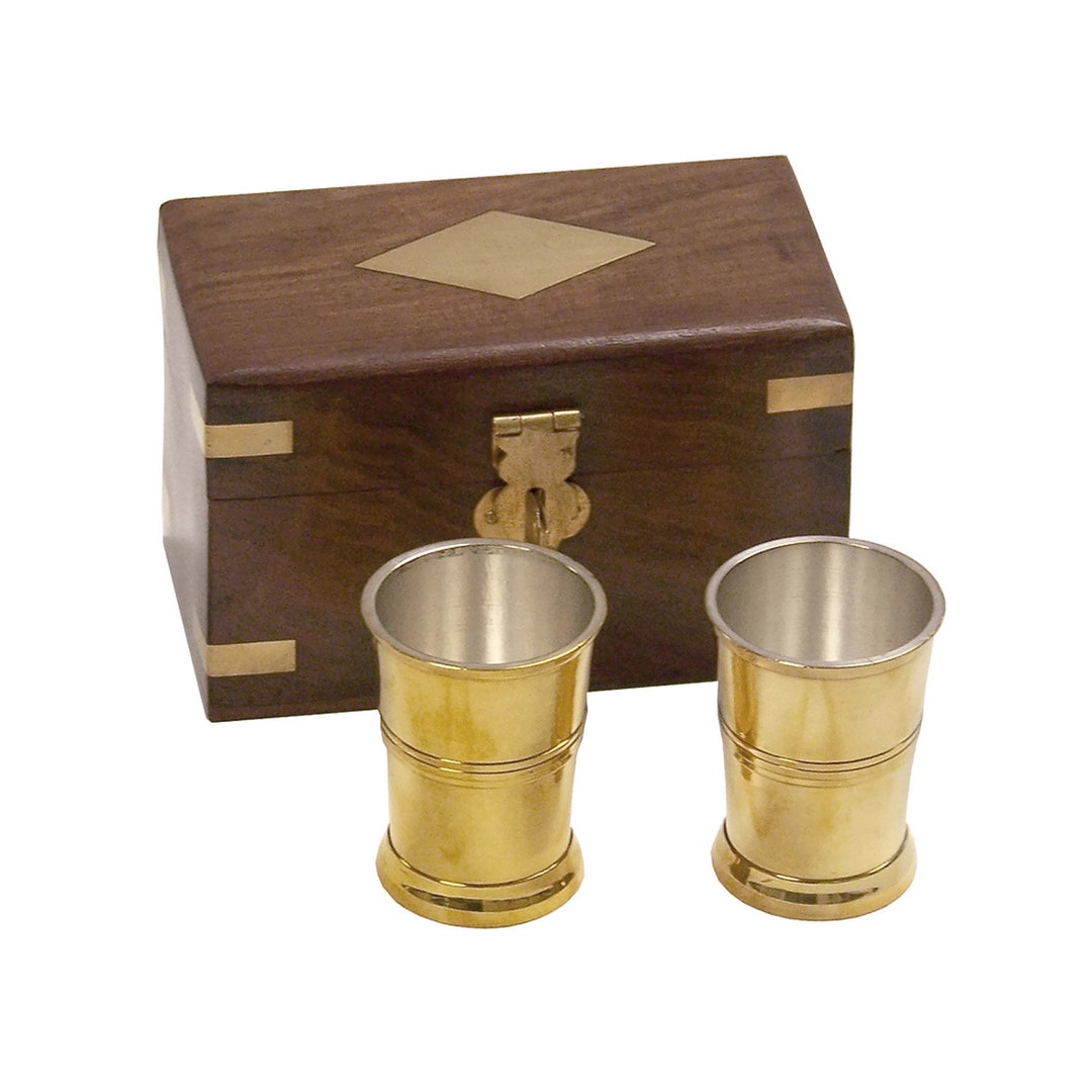 Polished Brass Rum Cups in Solid Rosewood Storage Box, Gift for Sailor ...