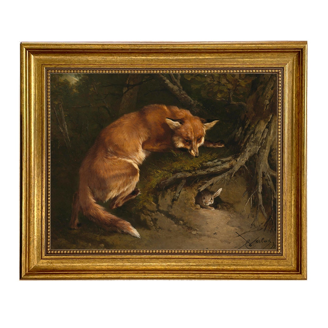 Fox on the Lurk Framed Oil Painting Print on Canvas, Fox Art, Moody ...