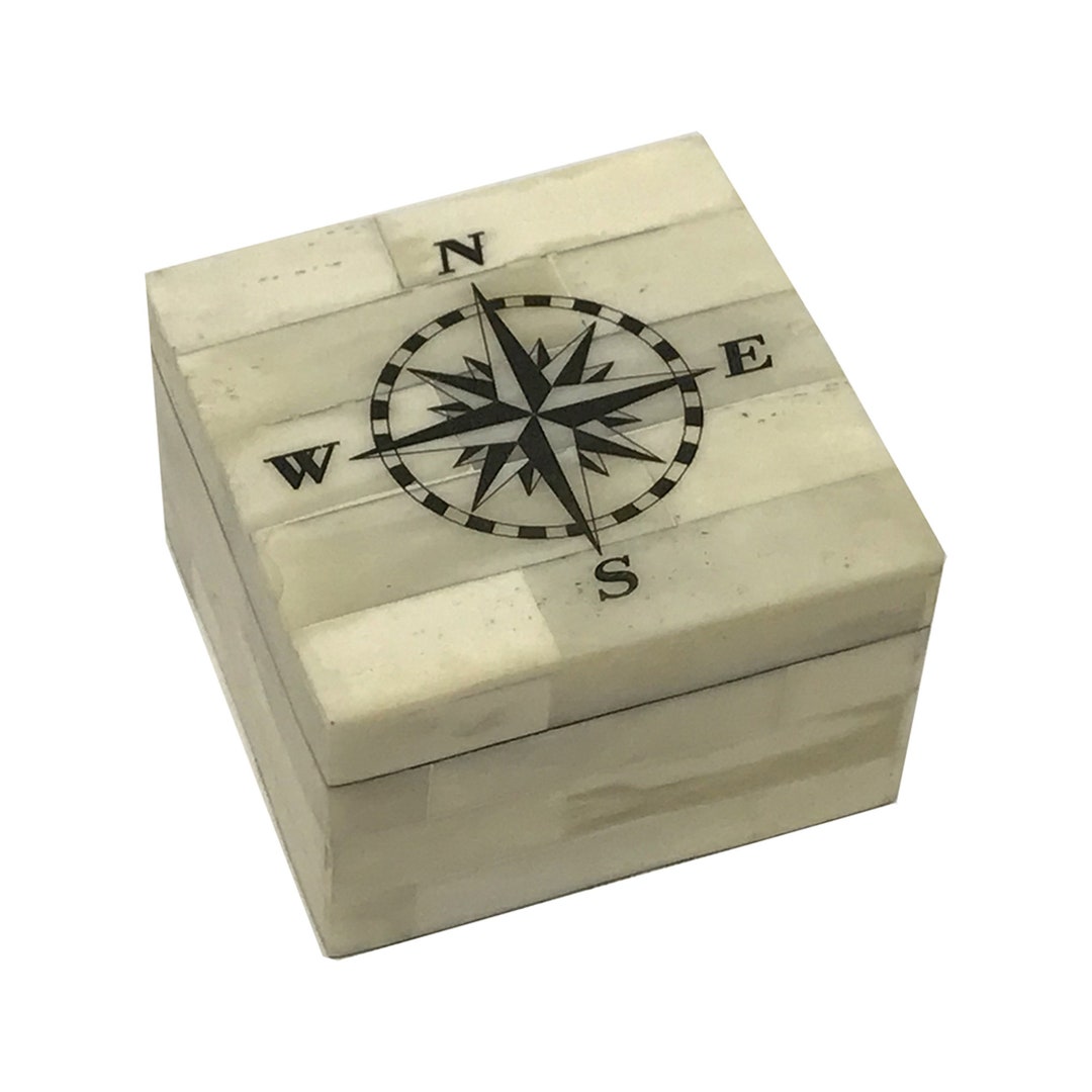 Scrimshaw Compass Rose Trinket Box, Etched Ox Bone, Nautical Decor - Etsy