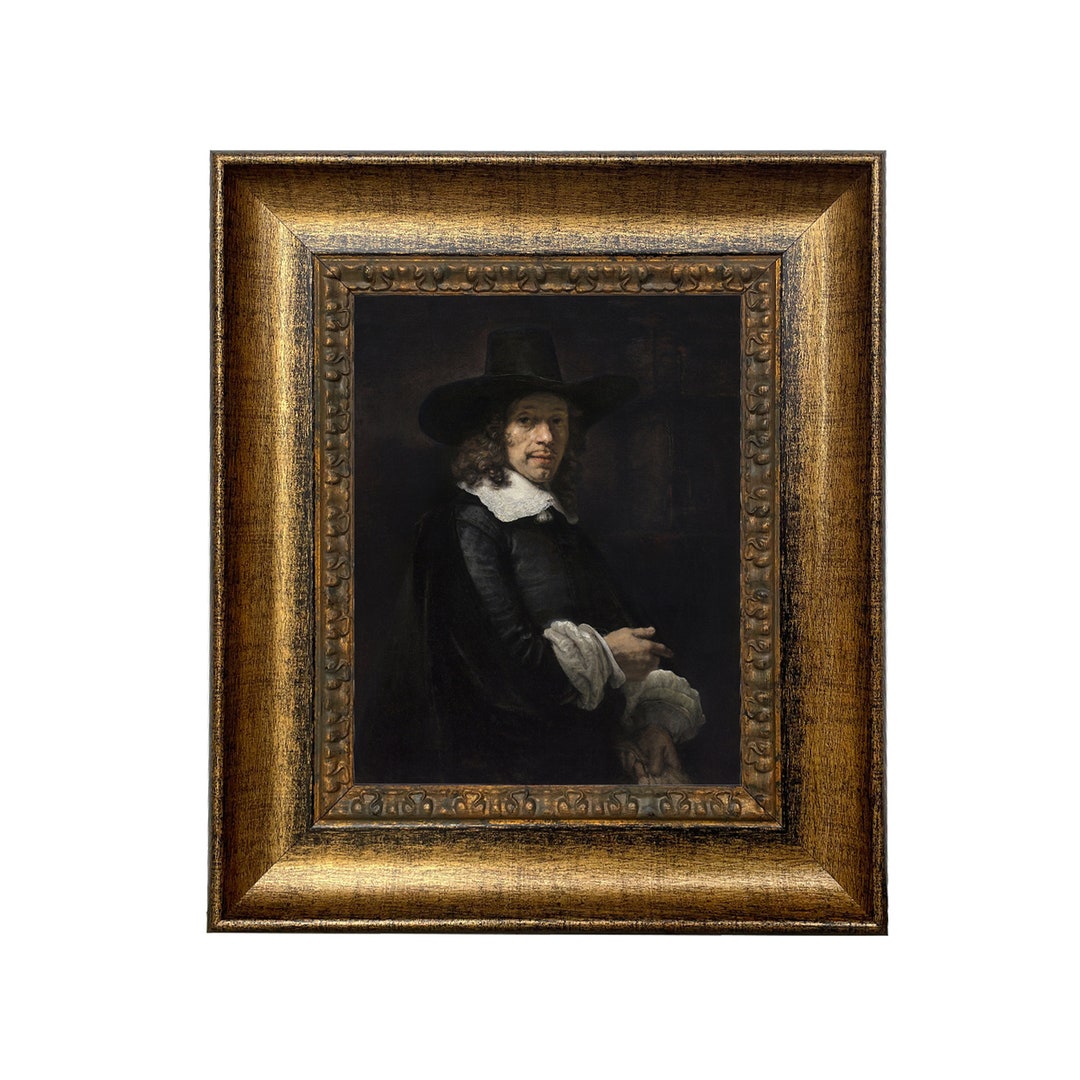 Dutch Gentleman in Tall Hat Framed Oil Painting Print on Canvas, Moody ...