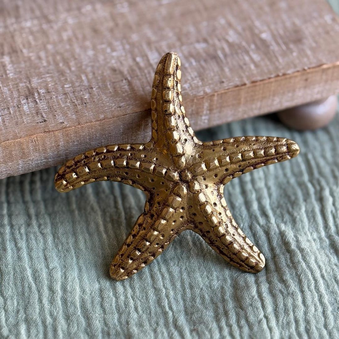 3-3/4" Antiqued Brass Starfish Paper Weight, Starfish Figurine, Coastal ...