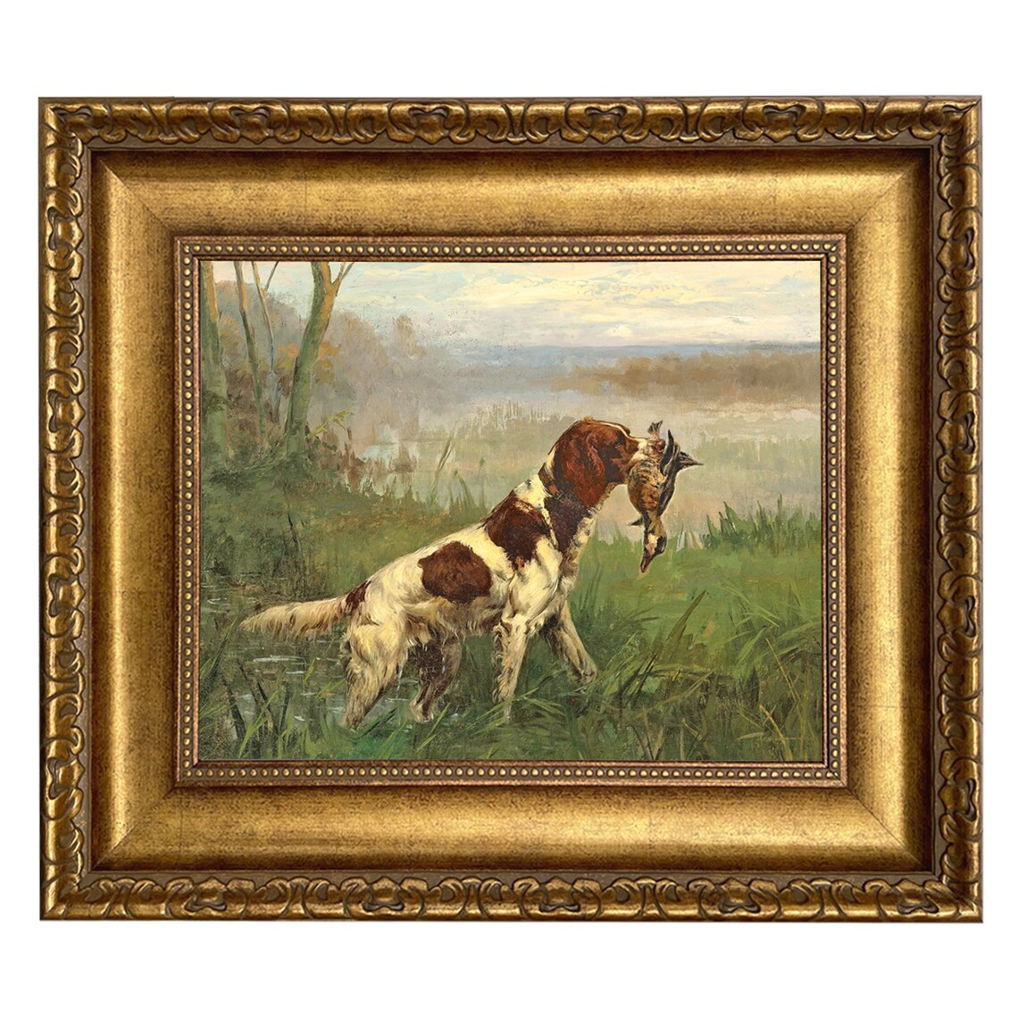 Setter and a Ruddy Duck Framed Oil Painting Print on Canvas in - Etsy