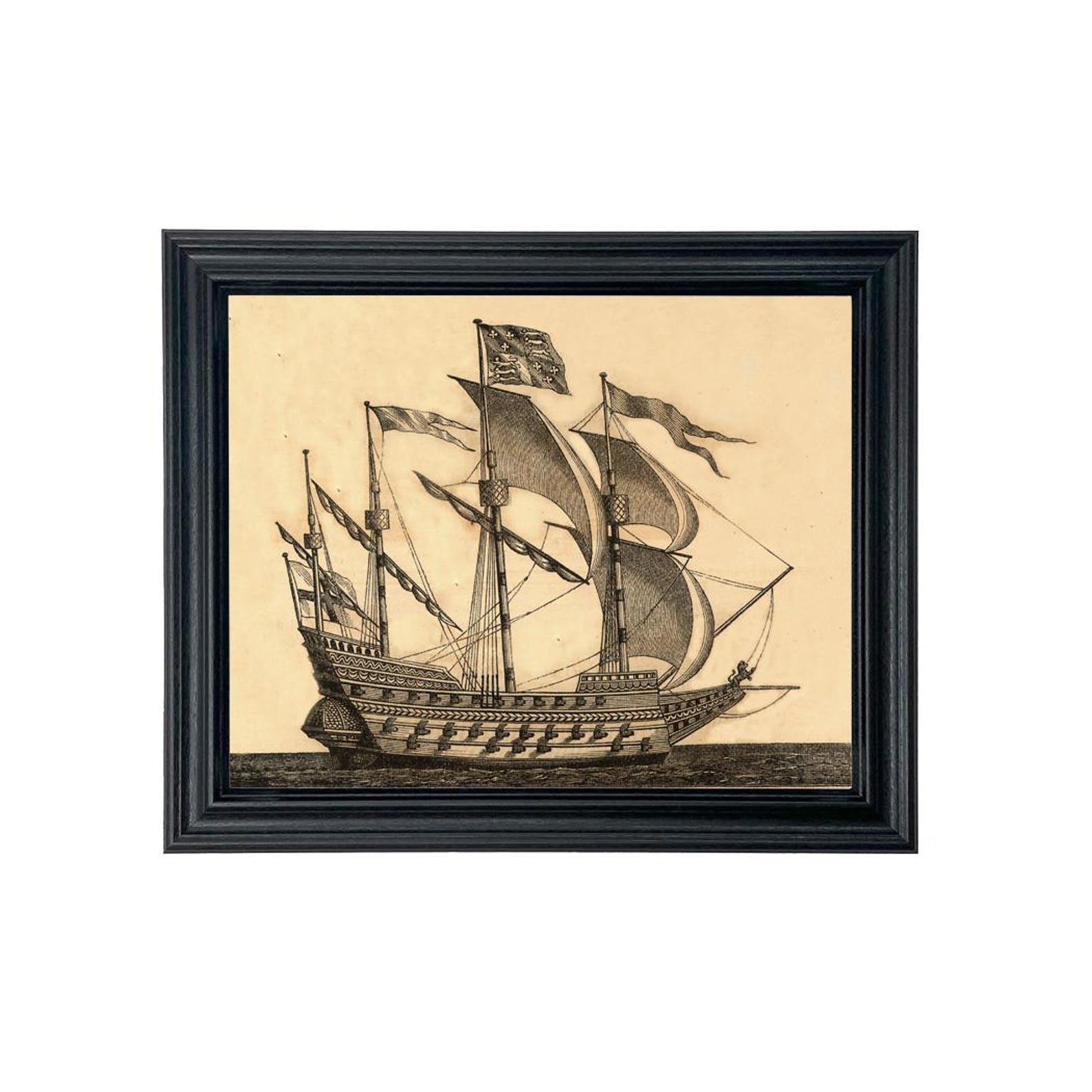Framed British Ship Engraving: Vintage Nautical Maritime Art - Etsy