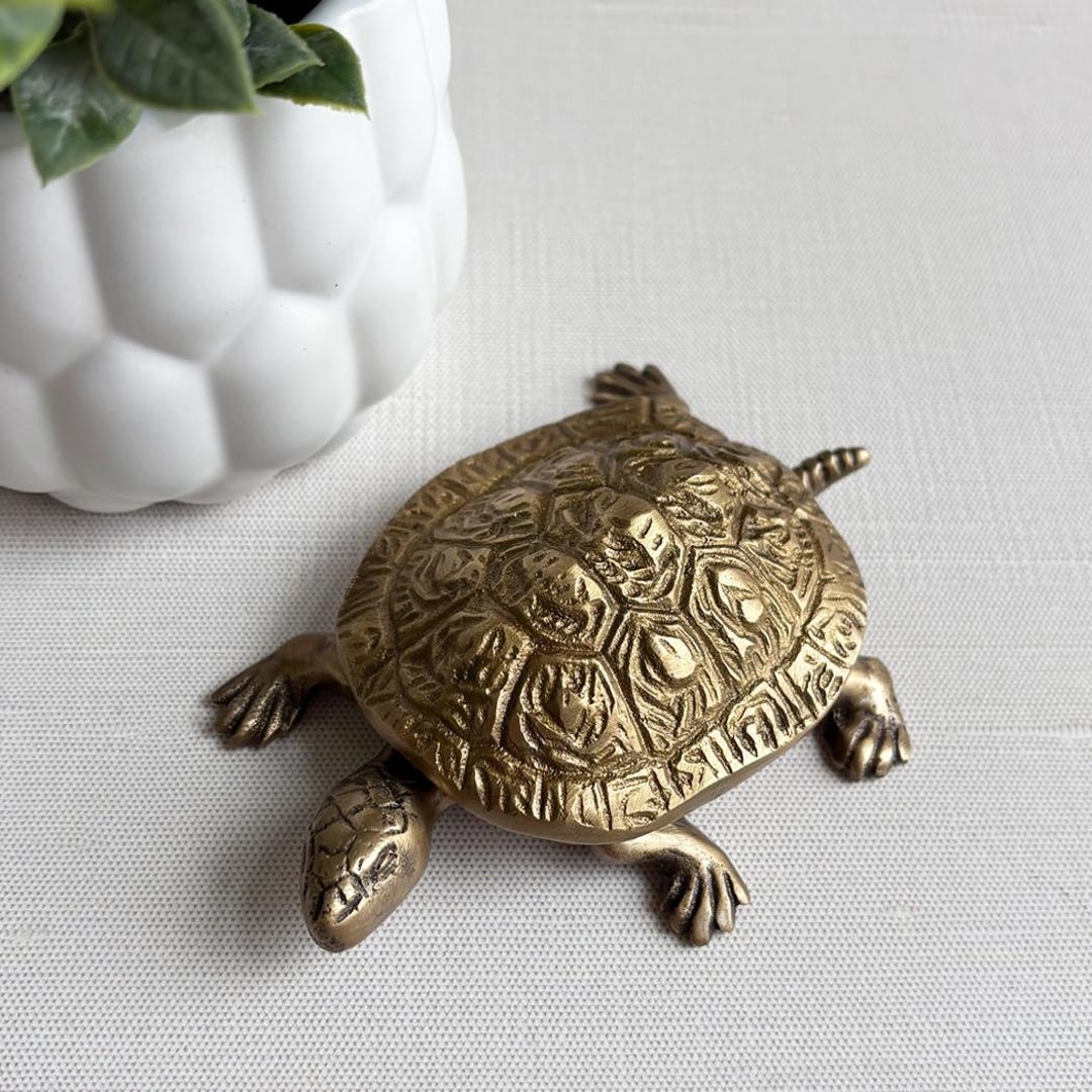 Antiqued Brass Turtle Box With Removable Lid, Antique Vintage ...