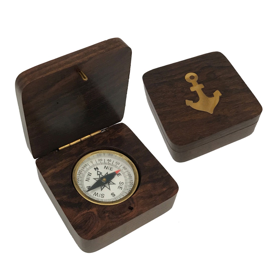 Brass Inlaid Anchor Wood Compass Box: Antique Style Nautical Decor - Etsy
