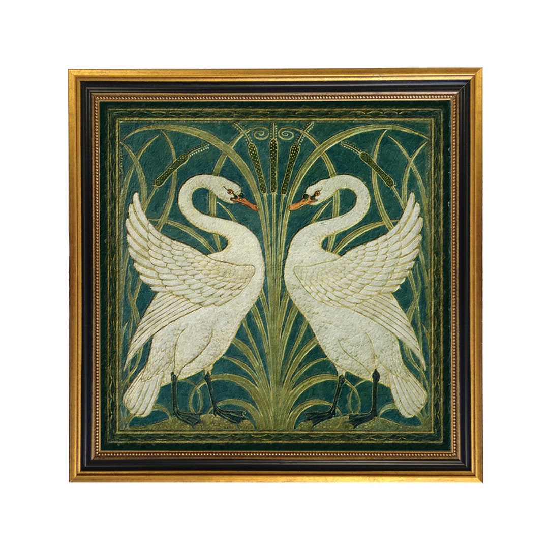 Two White Swans Vintage Wallpaper Print Behind Glass- Now in 2 Sizes ...