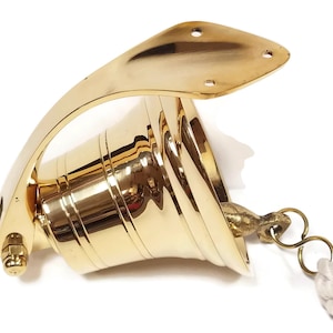 Solid Polished Brass 4" Nautical Ship Bell Replica, Hinged Hanging ...