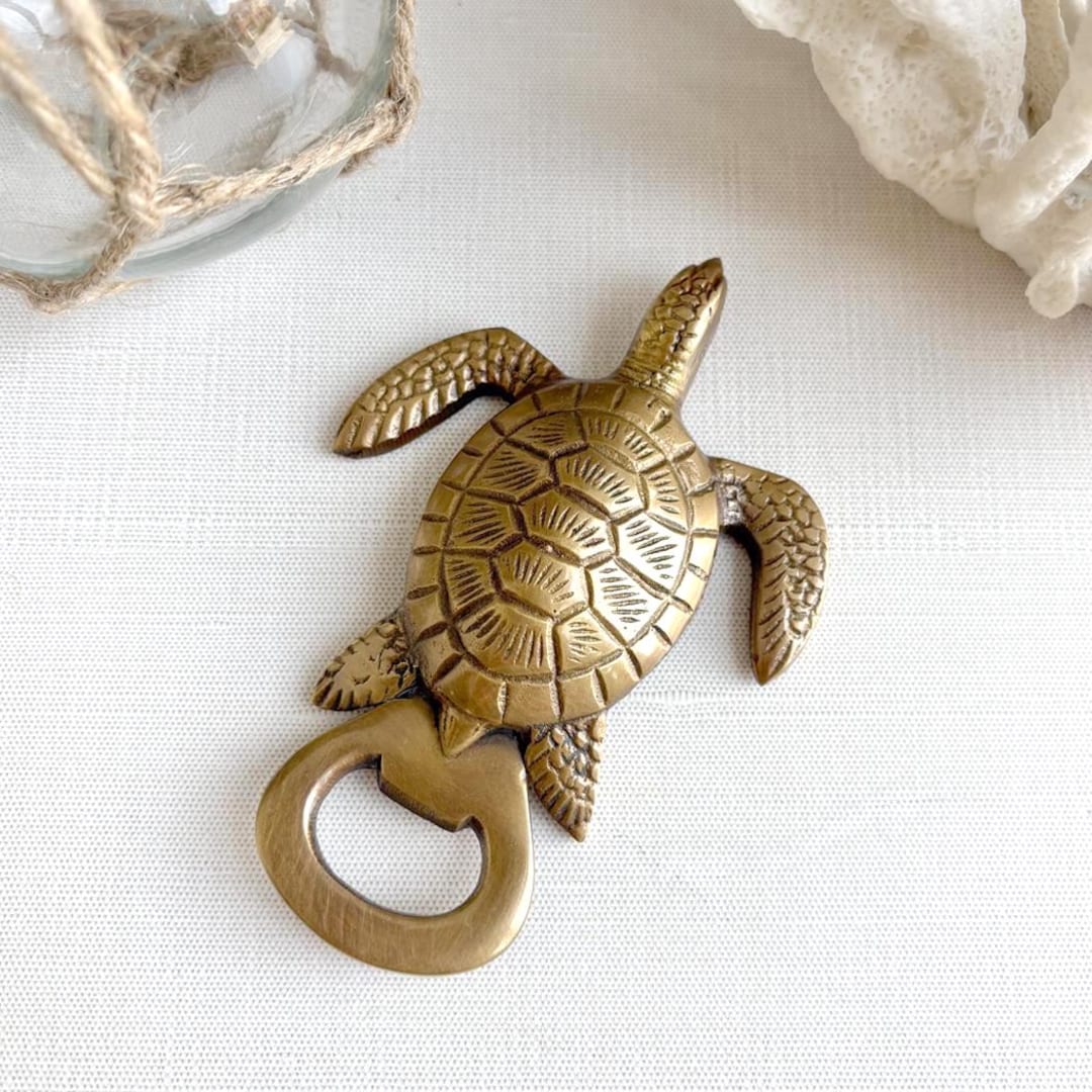 4-3/4" Antiqued Brass Sea Turtle Bottle Opener, Coastal Decor - Etsy