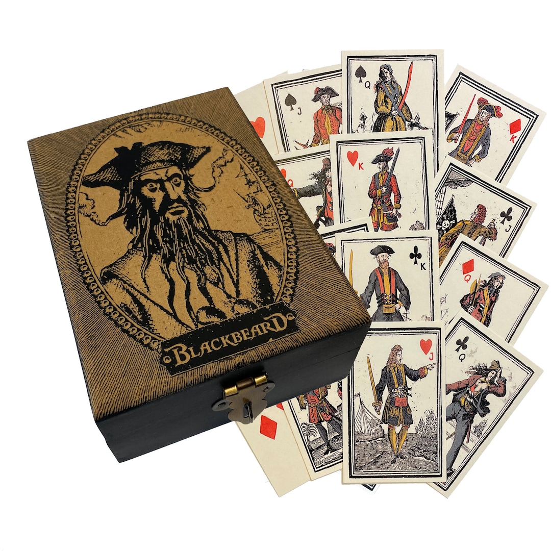 Blackbeard Engraved Wood Box With Pirate Playing Cards - Etsy