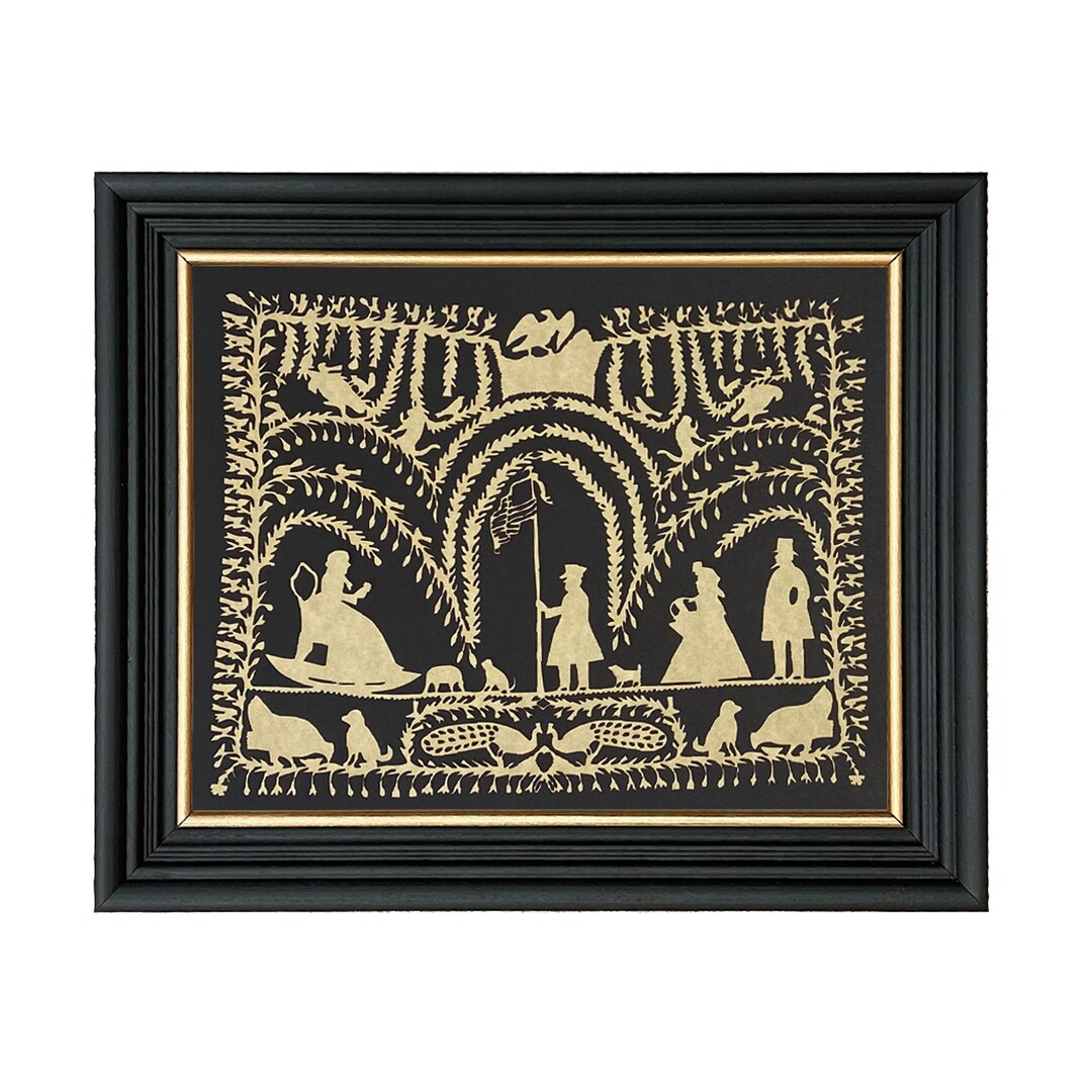 10” X 12” American Fantasy Scherenschnitte Framed Colonial Style Paper ...