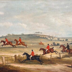 Quorn Hunt in Full Cry Fox Hunt Panoramic Landscape Scene Framed Oil ...