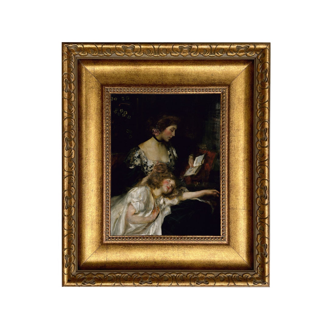 Mother and Child Portrait, Framed Canvas Art Print, Antiqued Gold Frame ...