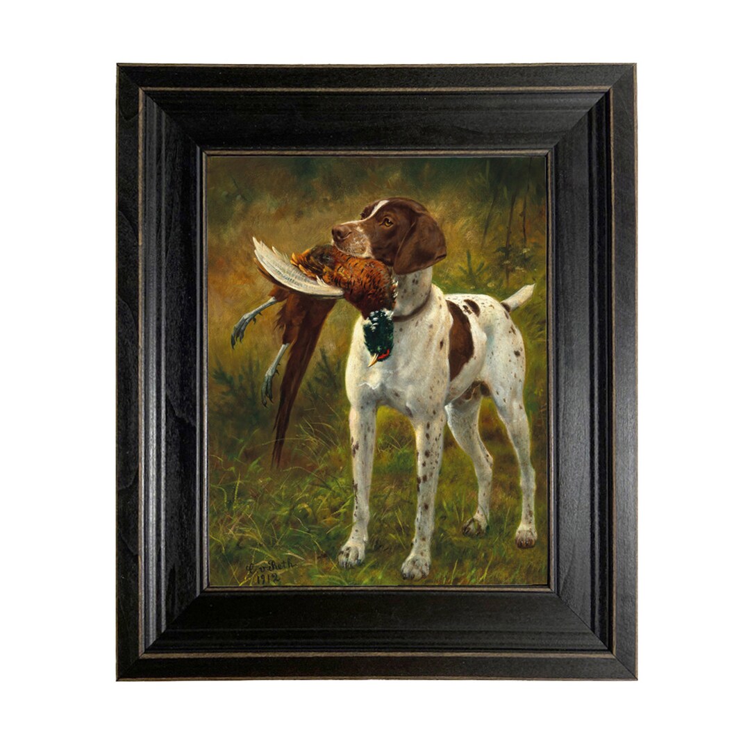 English Pointer Hunting Dog With Pheasant Framed Oil Painting Print on ...