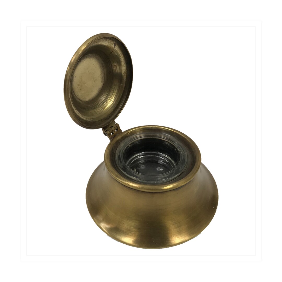 3" Antiqued Brass Inkwell With Removable Glass Bowl and Ink Powder - Etsy