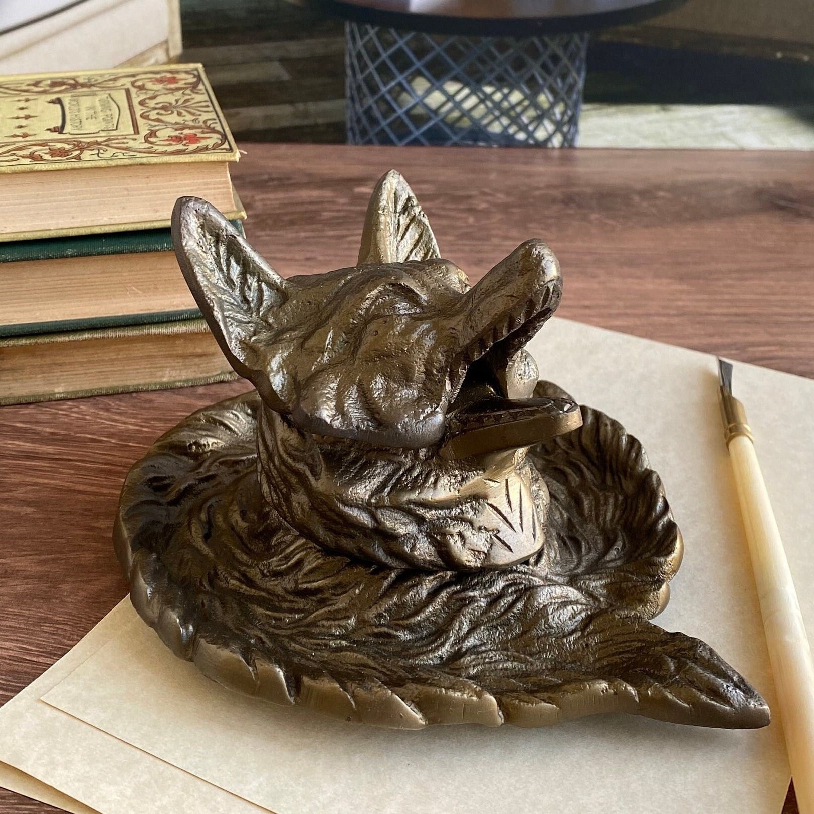 Antique Reproduction Brass Fox Head Inkwell: Equestrian Office Decor - Etsy