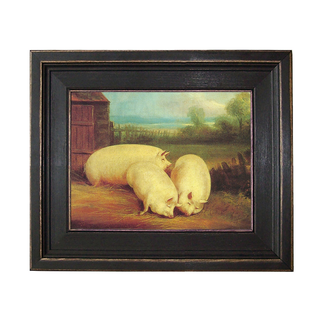 Three Prize Pigs Framed Oil Painting Print on Canvas, Primitive, Folk ...