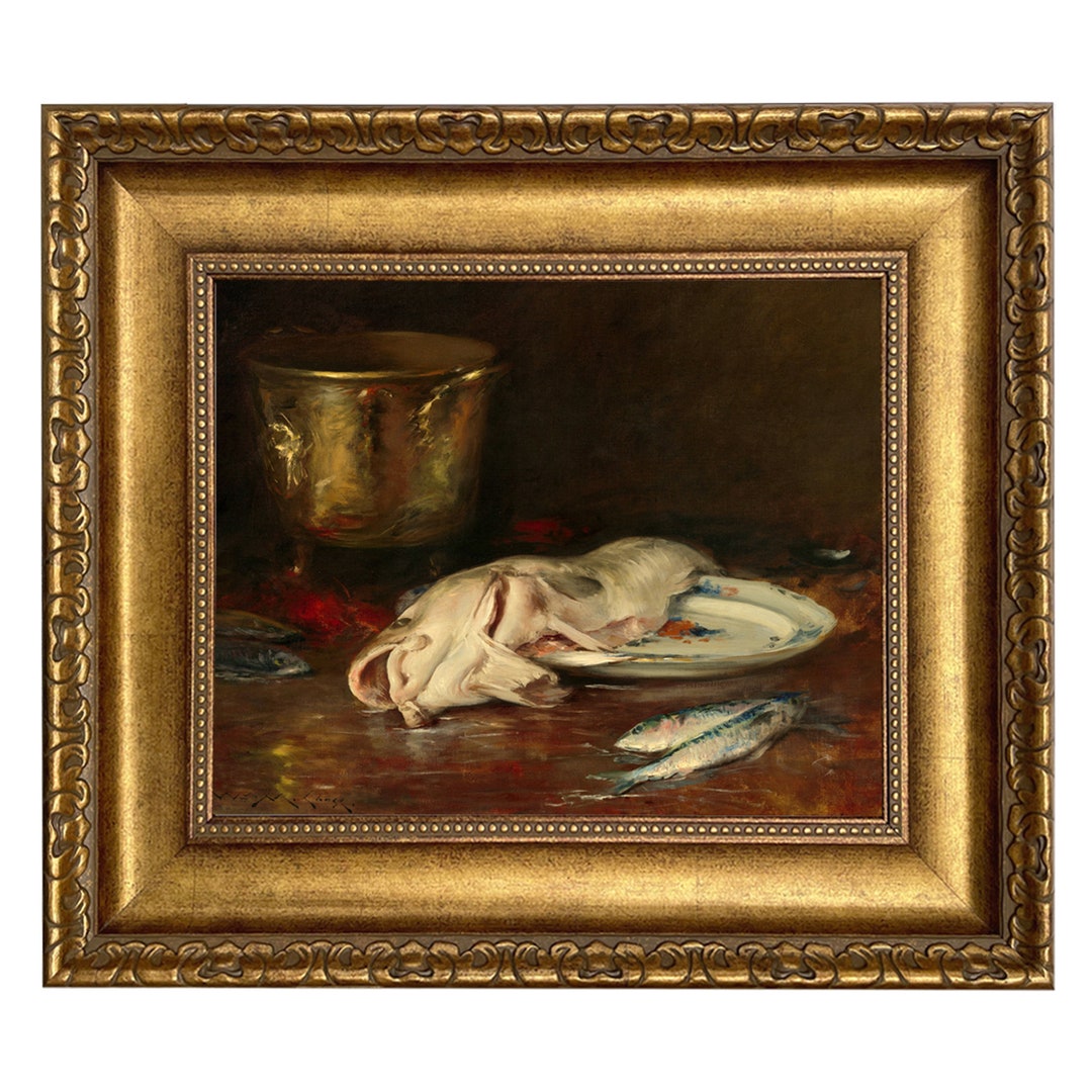 English Cod Still Life Framed Oil Painting Print on Canvas, American ...