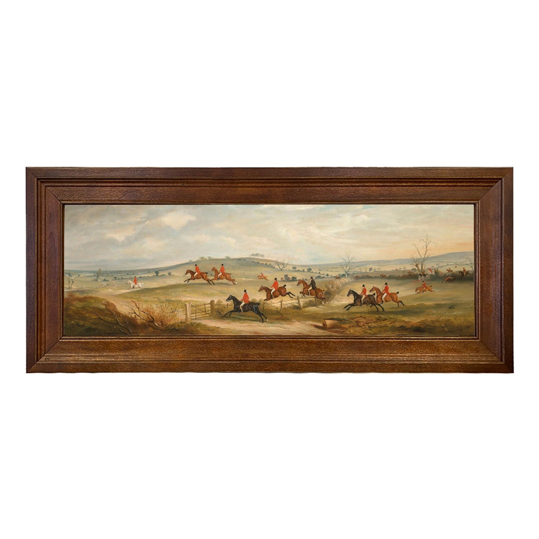 Quorn Hunt in Full Cry Fox Hunt Panoramic Landscape Scene Framed Oil ...