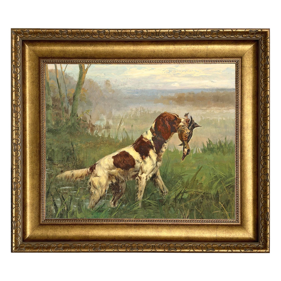 Setter and a Ruddy Duck Framed Oil Painting Print on Canvas in - Etsy
