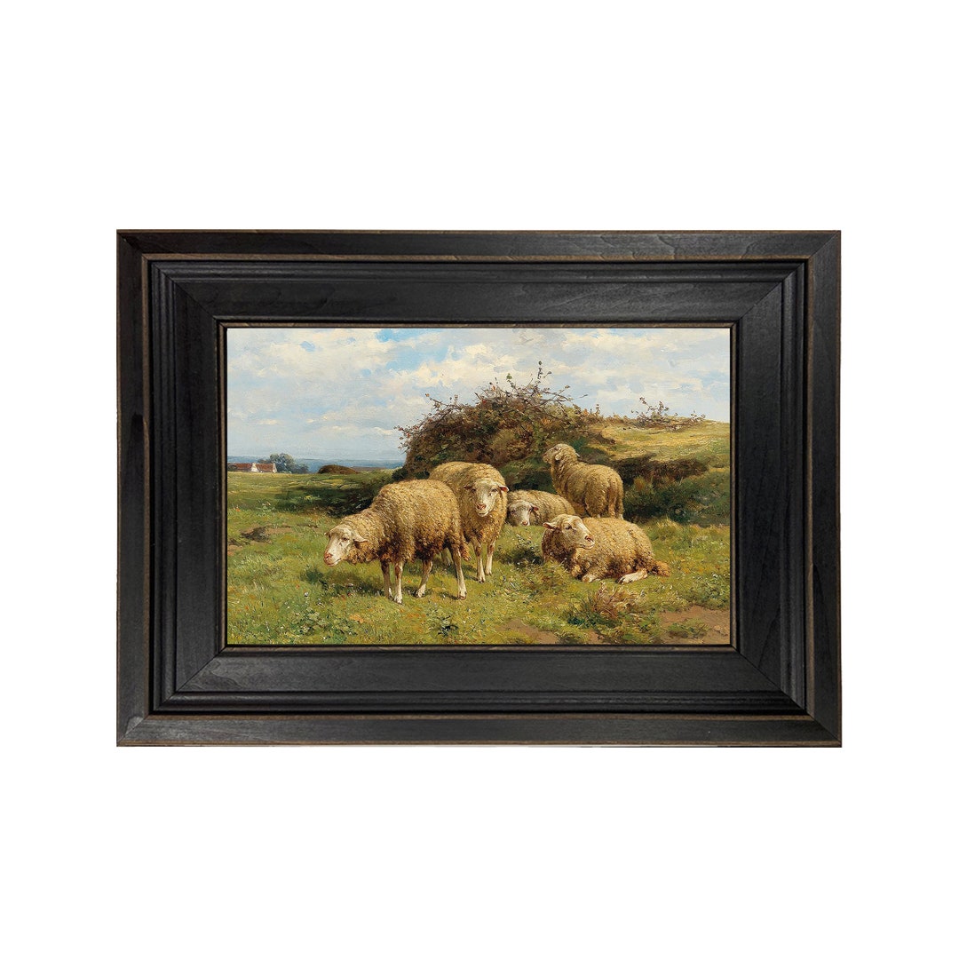 Sheep in Country Field Framed Oil Painting Print on Canvas, Framed ...