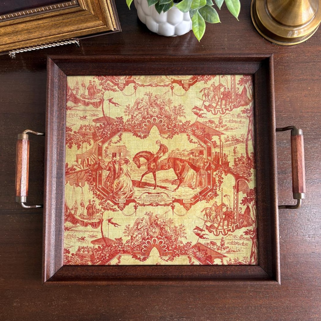 Red Toile French Country Decorative Tray, Equestrian Decor - Etsy