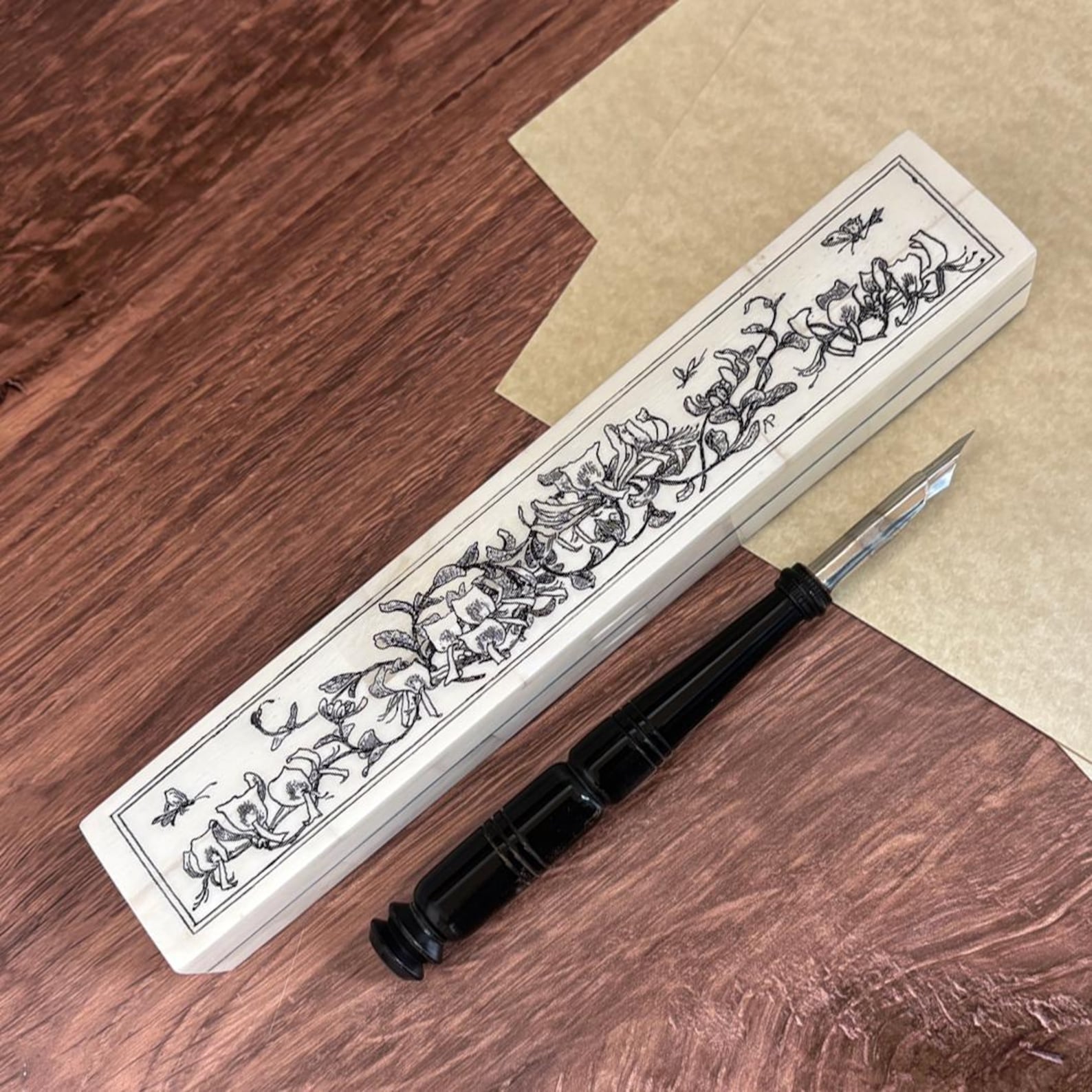 Art Nouveau Flowering Vine Bone Pen Box With Nib Pen, Vintage Style ...