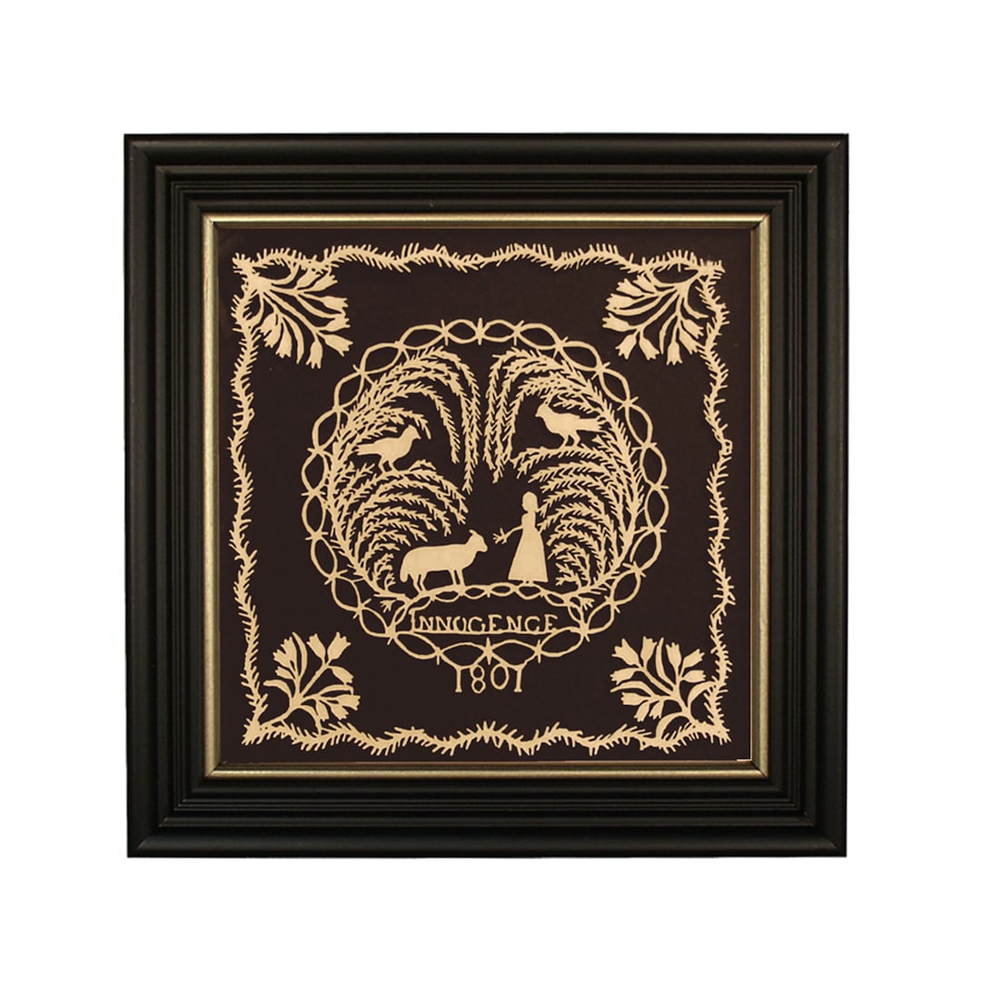 Framed Scherenschnitte Paper Cutting, Girl and Sheep, Antique ...