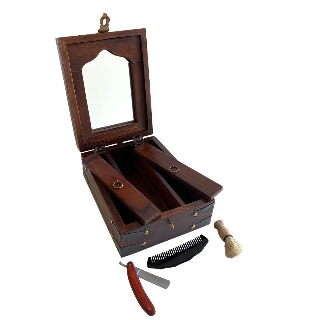 Colonial Wood Traveling Shaving Box With Accessories, Antique Style ...